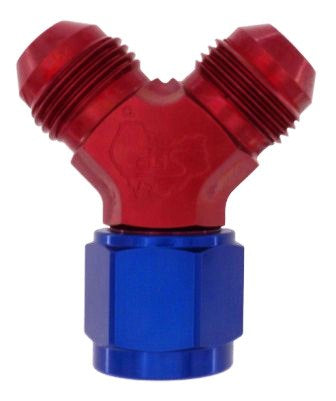 Lightweight billet aluminum "Y" fitting. -8 female out, two (2) -8 males in